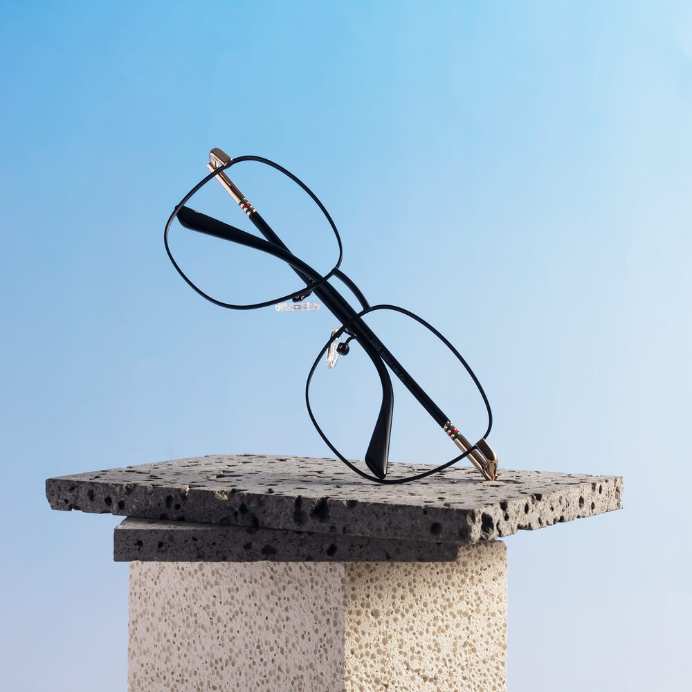Black Hipster Metal Trapezoid Eyeglasses - Love