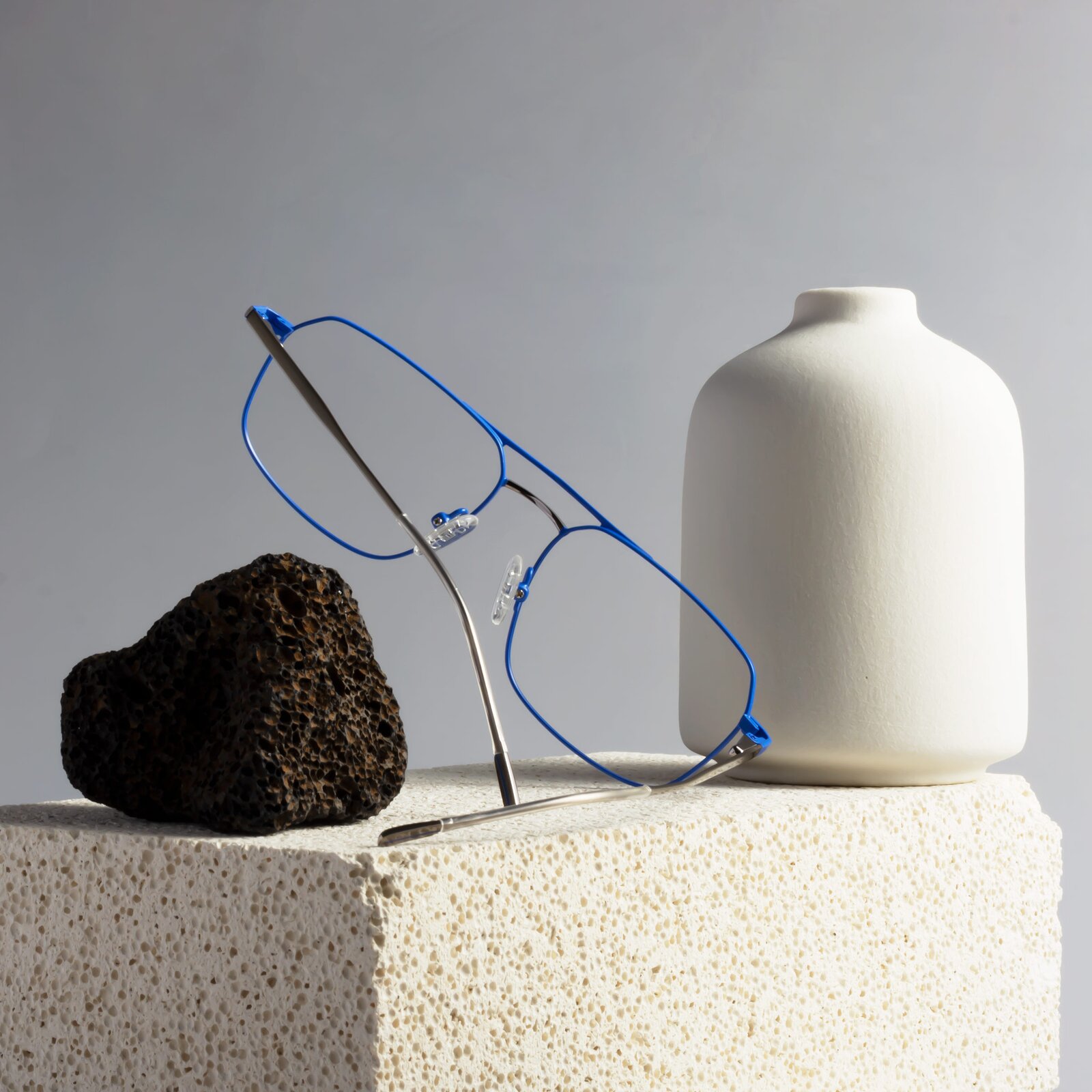 Sapphire Blue Double Bridge Metal Rectangle Blue Light Glasses - Taro