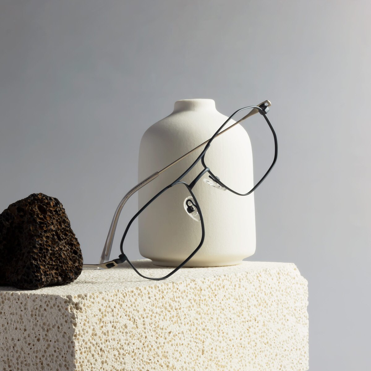 Stone Blue/Silver Double Bridge Metal Geometric Eyeglasses - Cress