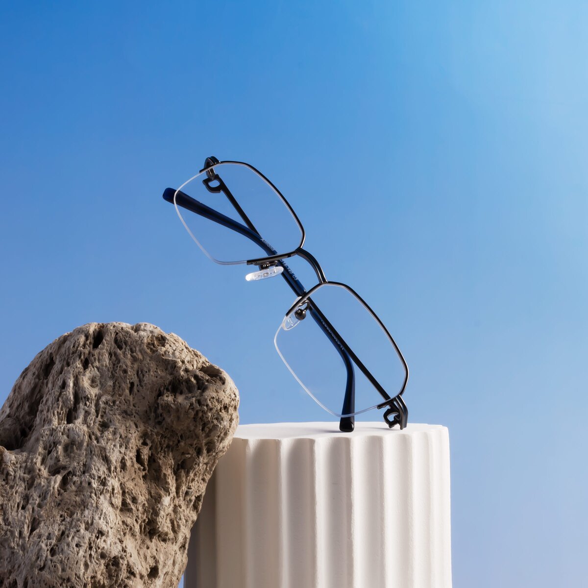 Gunmetal Hipster Metal Semi-Rimless Eyeglasses - Almond