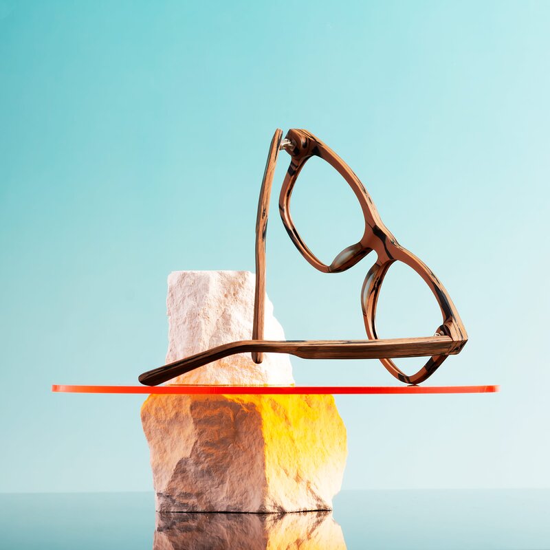Burnt Tan Woodgrain Narrow Acetate Rectangle Eyeglasses - Alfred