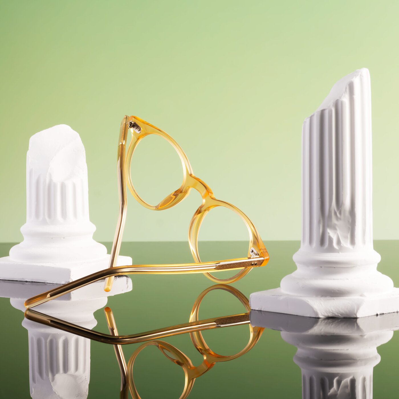 Translucent Yellow Narrow Retro-Vintage Round Reading Glasses - Marley