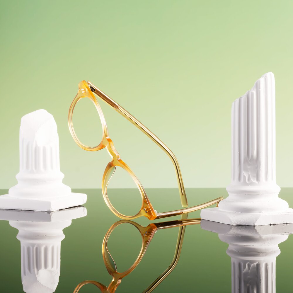 Translucent Yellow Narrow Retro-Vintage Round Reading Glasses - Marley