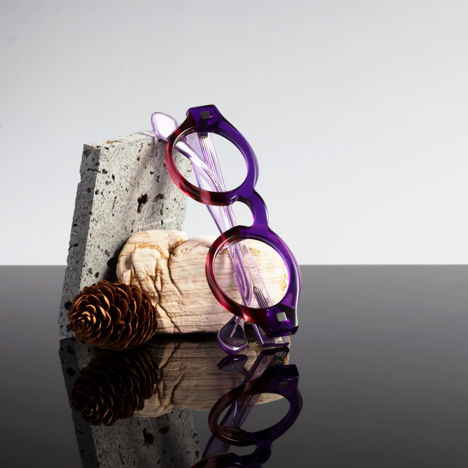 Purple/Wine Striped Thick Designer Round Eyeglasses - Nuzzo