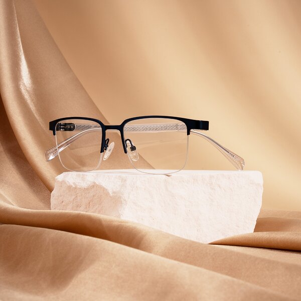 Matte Blue Metal Rectangle Semi-Rimless Blue Light Glasses - Tunt