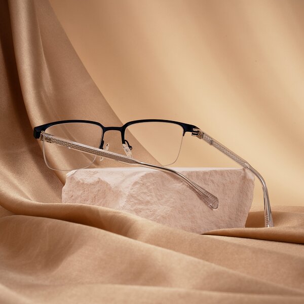 Matte Blue Metal Rectangle Semi-Rimless Blue Light Glasses - Tunt