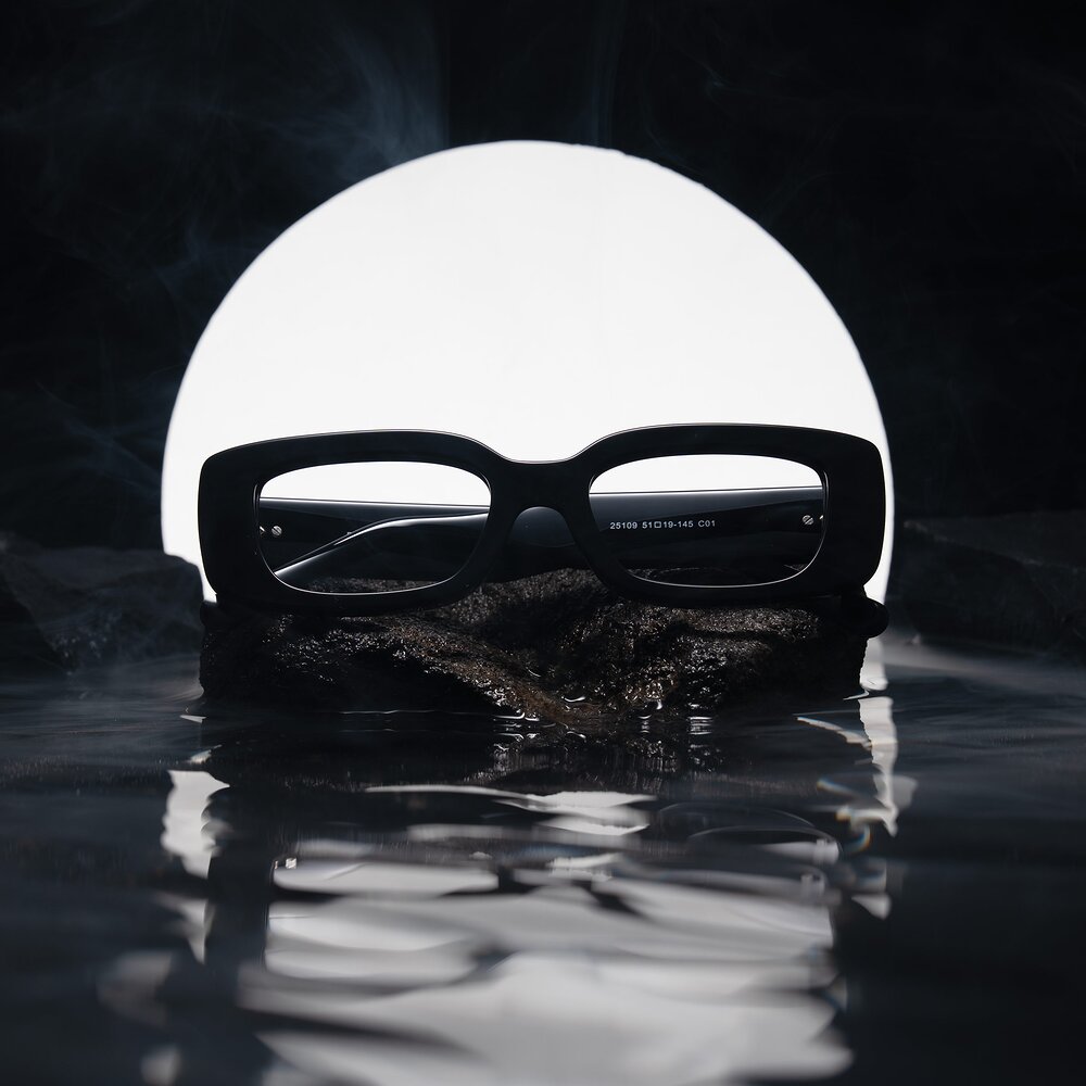 Black Thick Retro-Vintage Rectangle Eyeglasses - Pythias