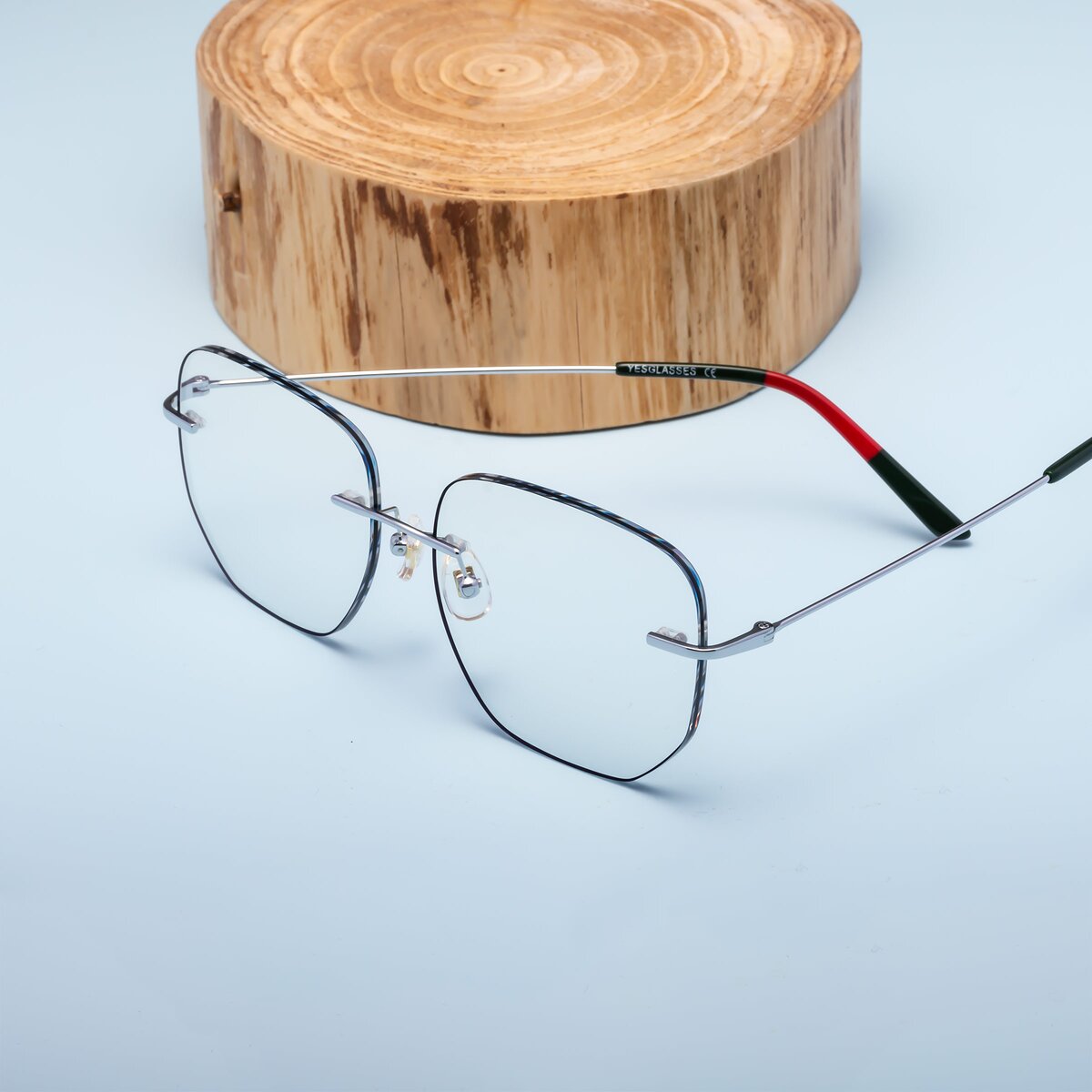 Black/Silver Square Geometric Color-Edged Rimless Eyeglasses - Y7055