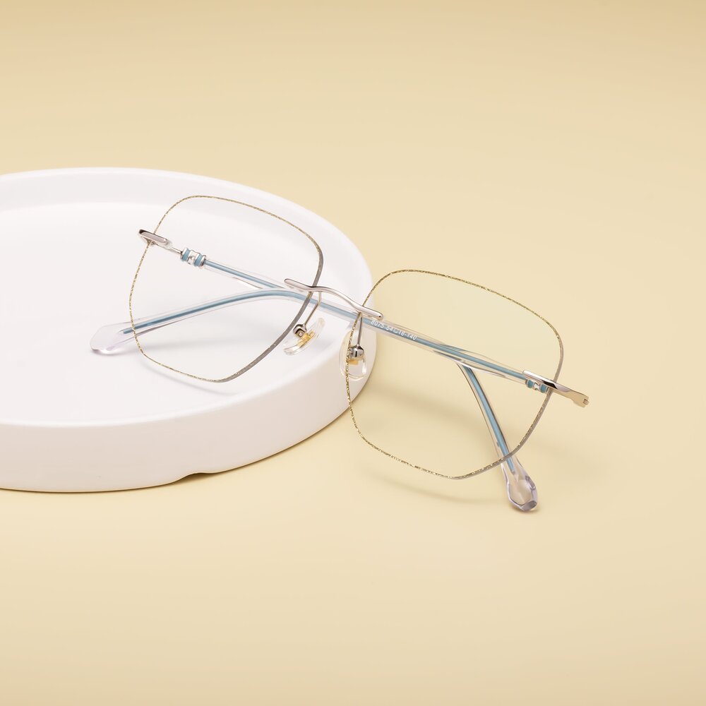 Gold Glitter/Silver Grandpa Square Color-Edged Rimless Eyeglasses - Y7056