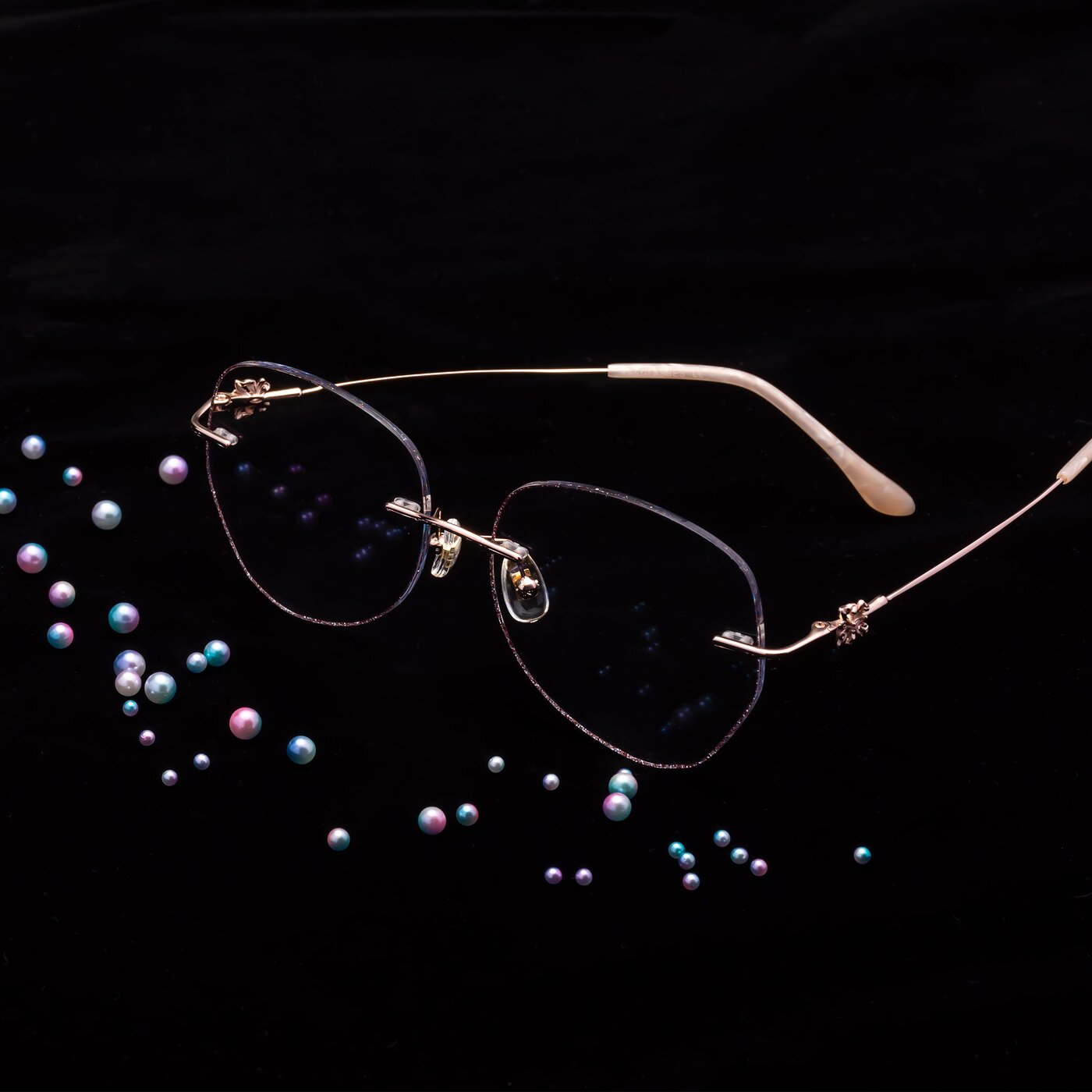 Purple Glitter/Rose Gold Butterfly Aviator Color-Edged Rimless ...