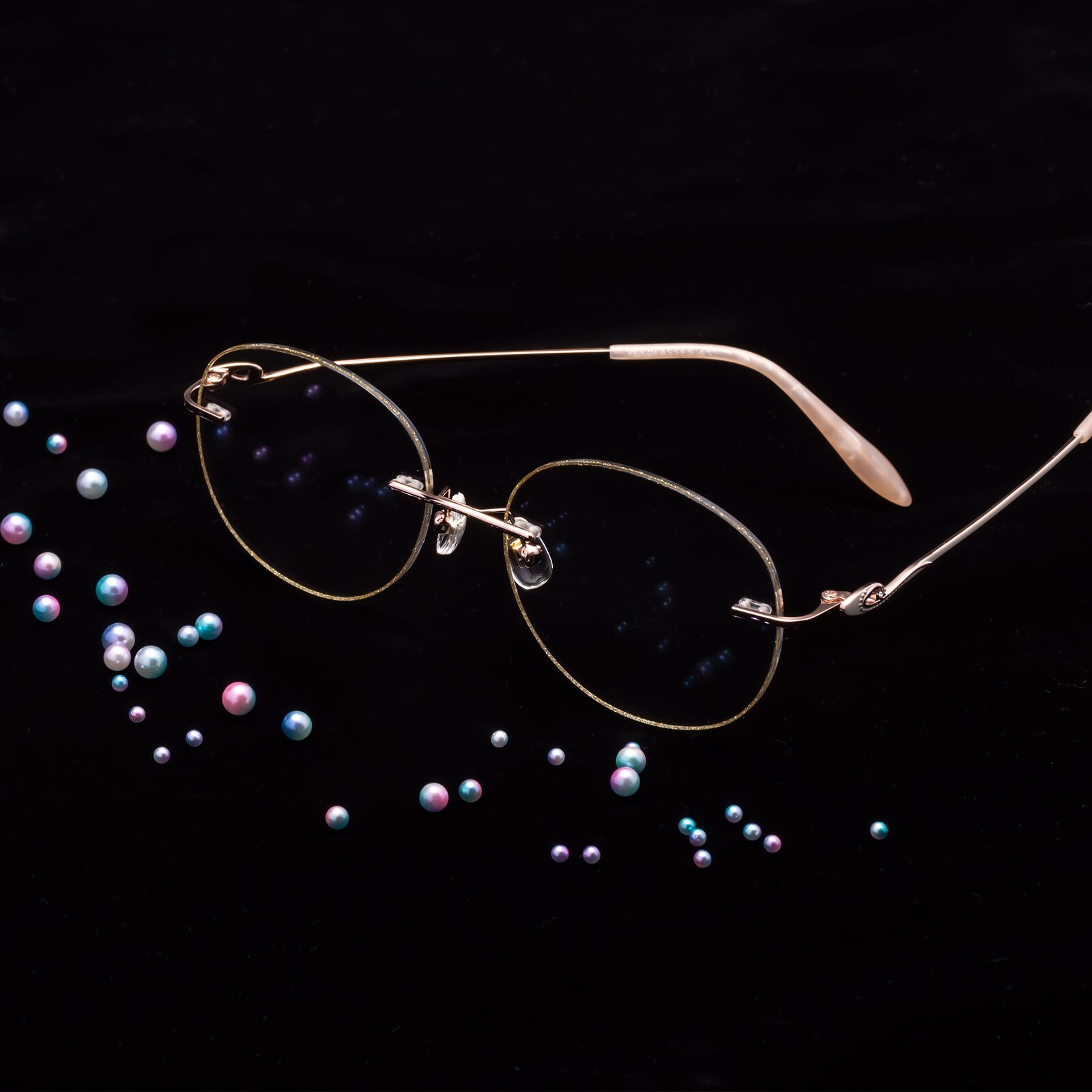 Gold Glitter/Rose Gold Low Bridge Fit Round Color-Edged Rimless ...