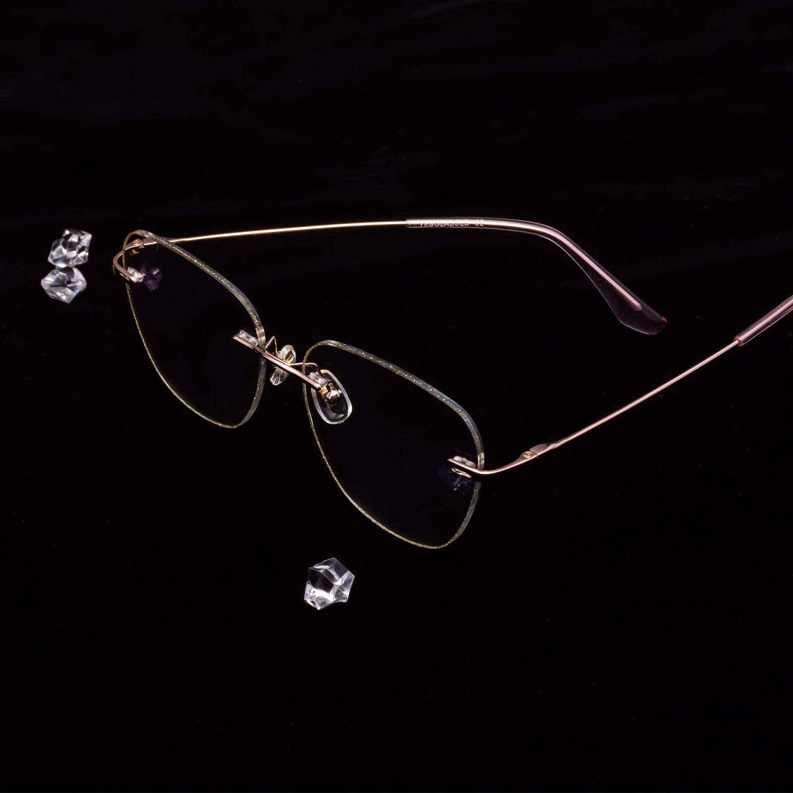 Gold Glitter/Rose Gold Hipster Trapezoid Color-Edged Rimless Eyeglasses ...