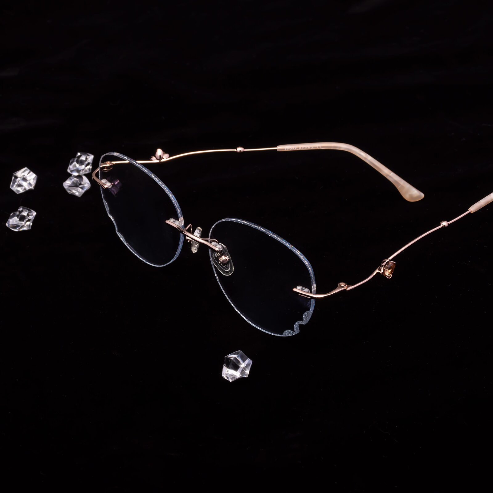 Silver Glitter/Rose Gold Low Bridge Fit Butterfly Color-Edged Rimless ...