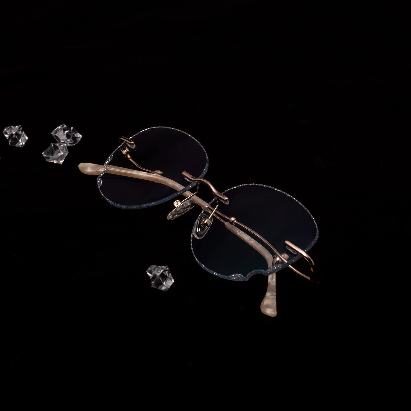 Silver Glitter/Rose Gold Low Bridge Fit Butterfly Color-Edged Rimless ...