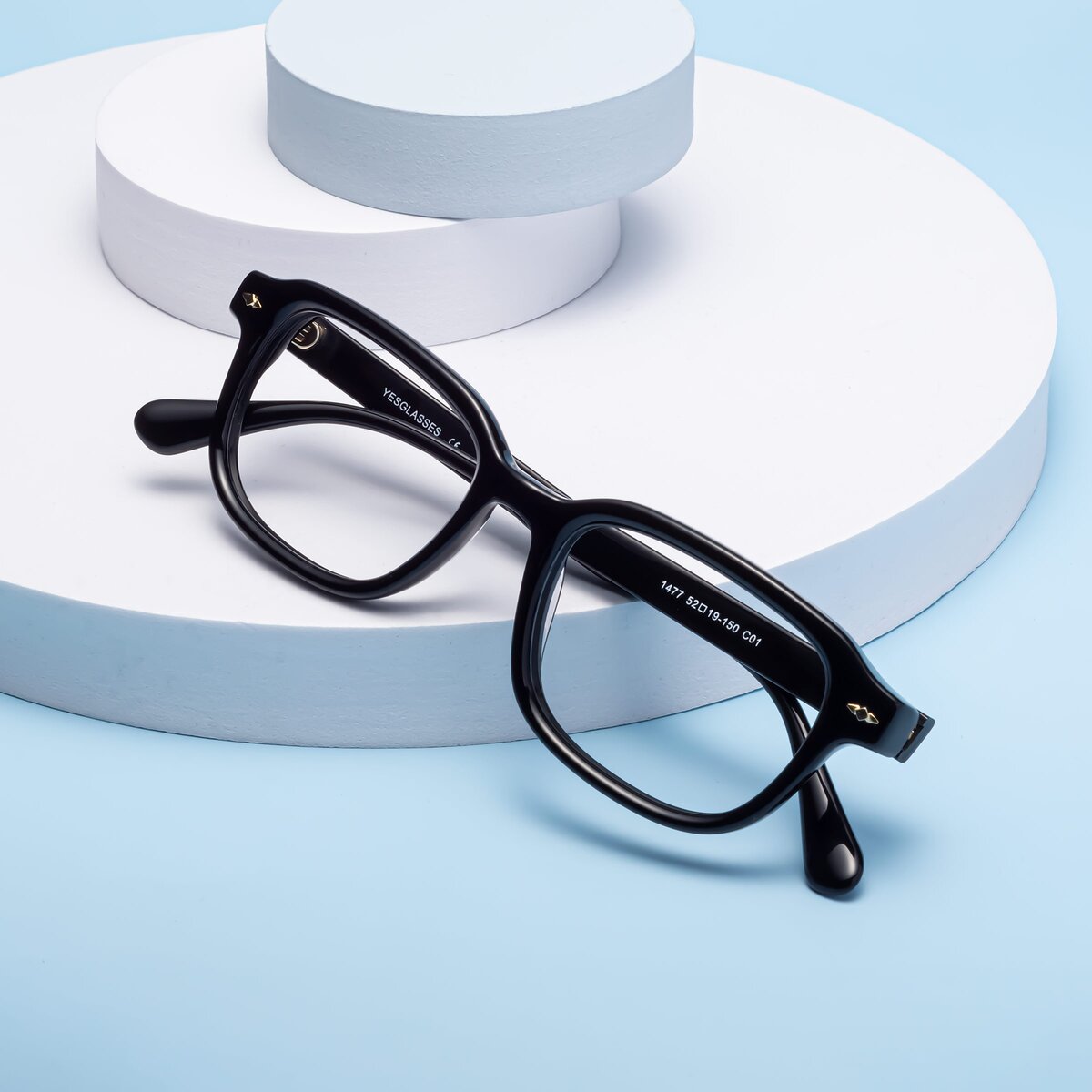 Black Classic Acetate Rectangle Blue Light Glasses - 1477