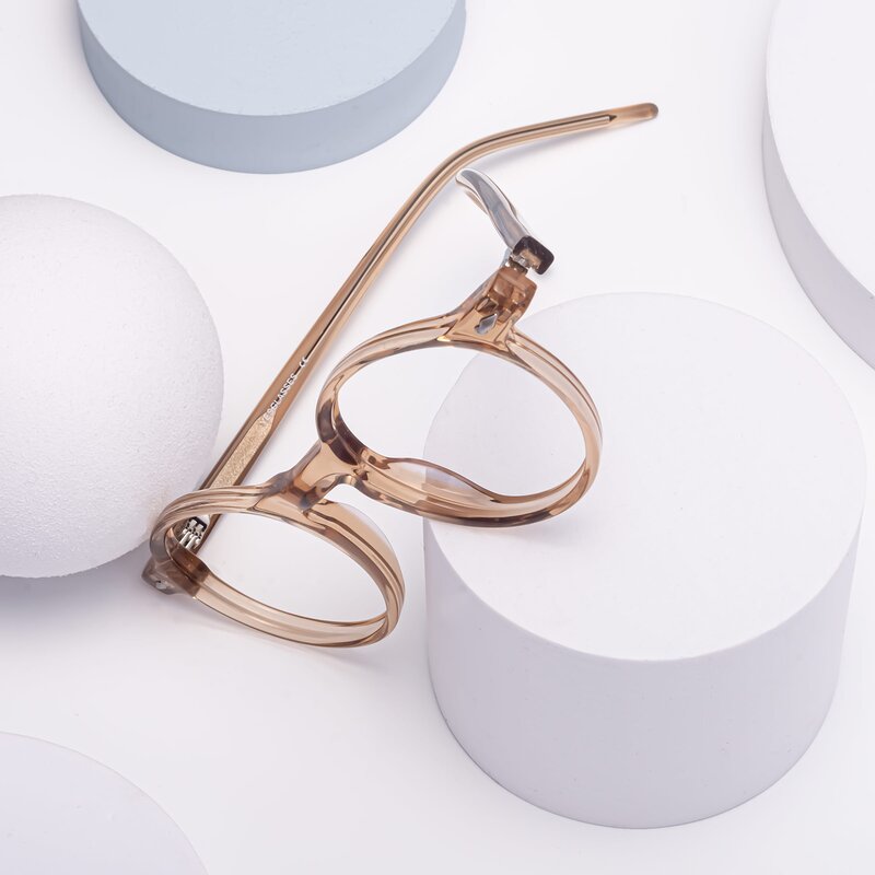 Caramel Retro-Vintage Keyhole Bridge Round Eyeglasses - 1542