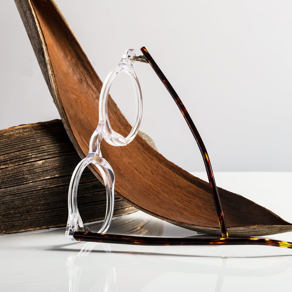 Clear/Tortoise Keyhole Bridge Retro-Vintage Round Eyeglasses - Marga