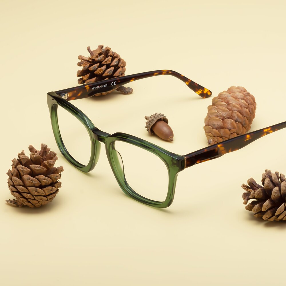 Emerald Hipster Thick Trapezoid Eyeglasses - 1474