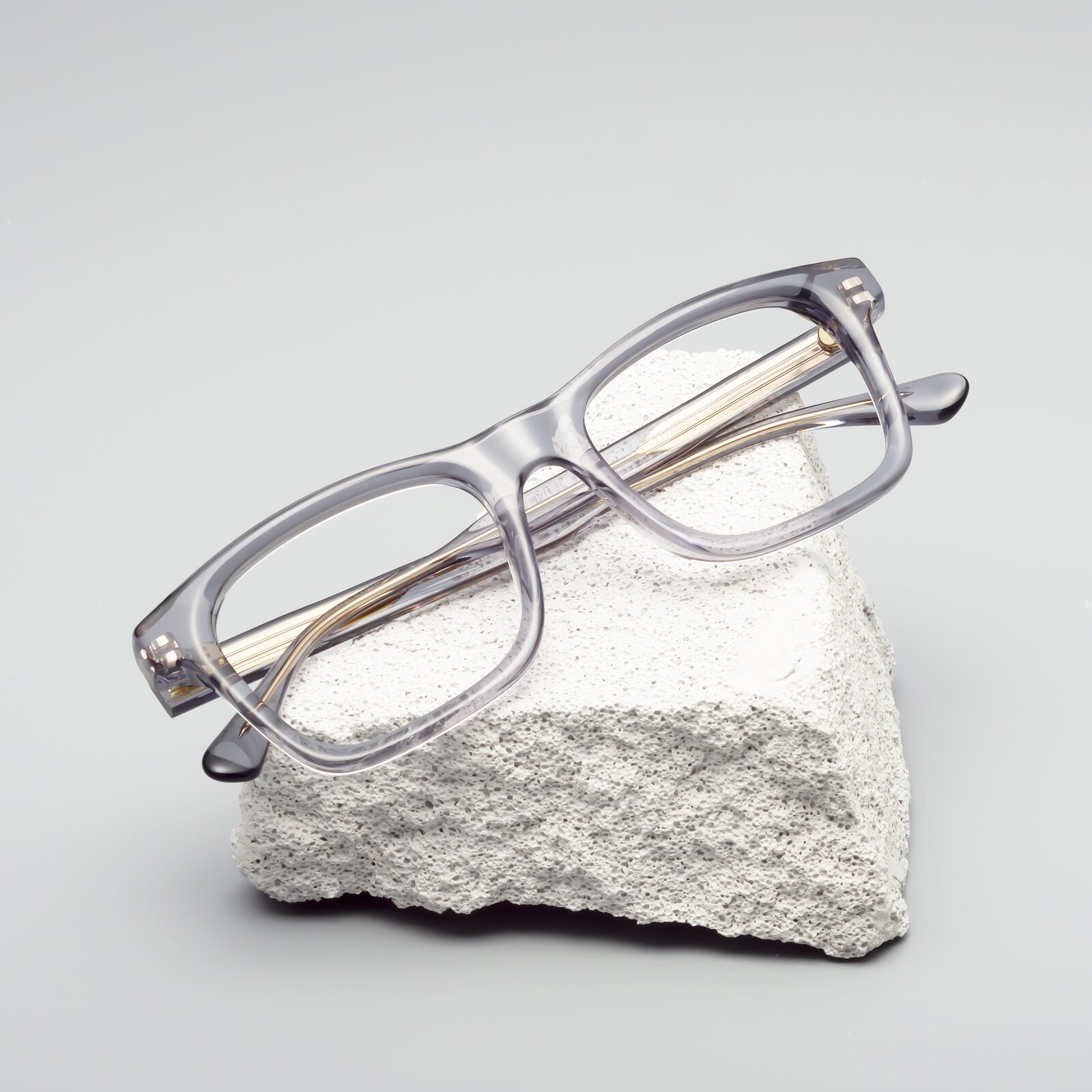 Transparent Gray Classic Acetate Square Eyeglasses - 1475