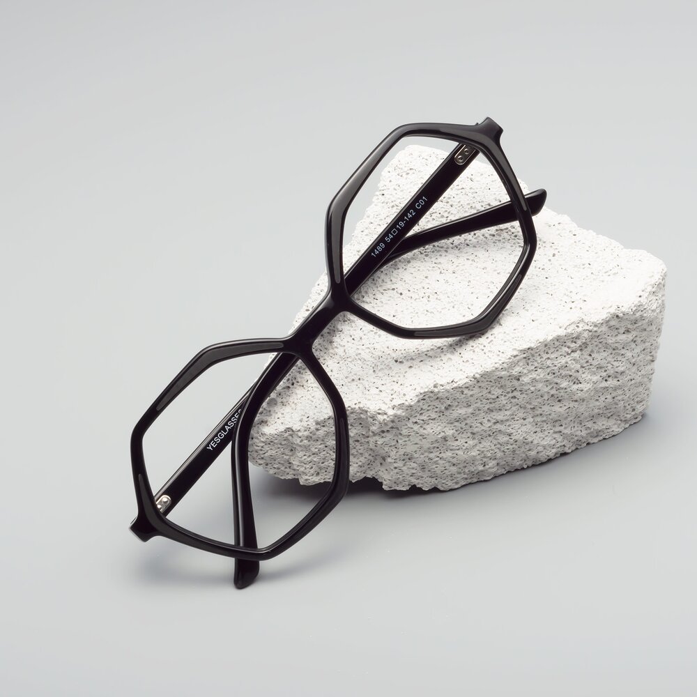 Black Geek-Chic Acetate Geometric Eyeglasses - 1489