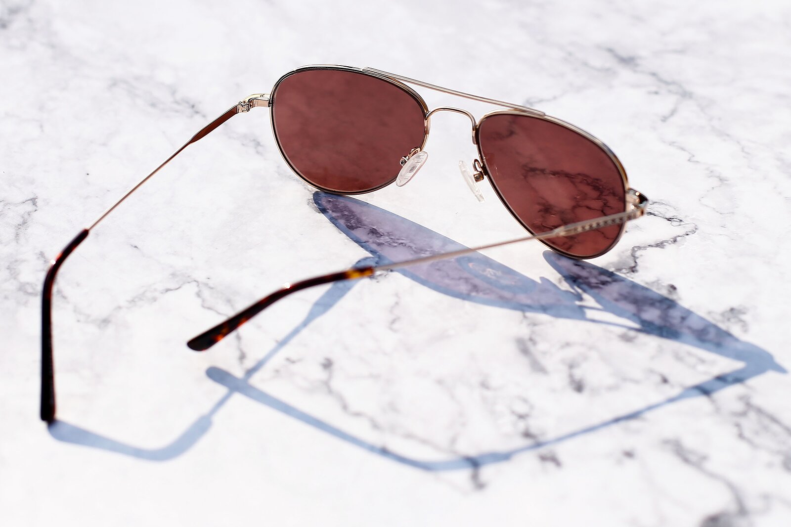 Gold Lightweight Metal Aviator Tinted Sunglasses with Brown Sunwear ...