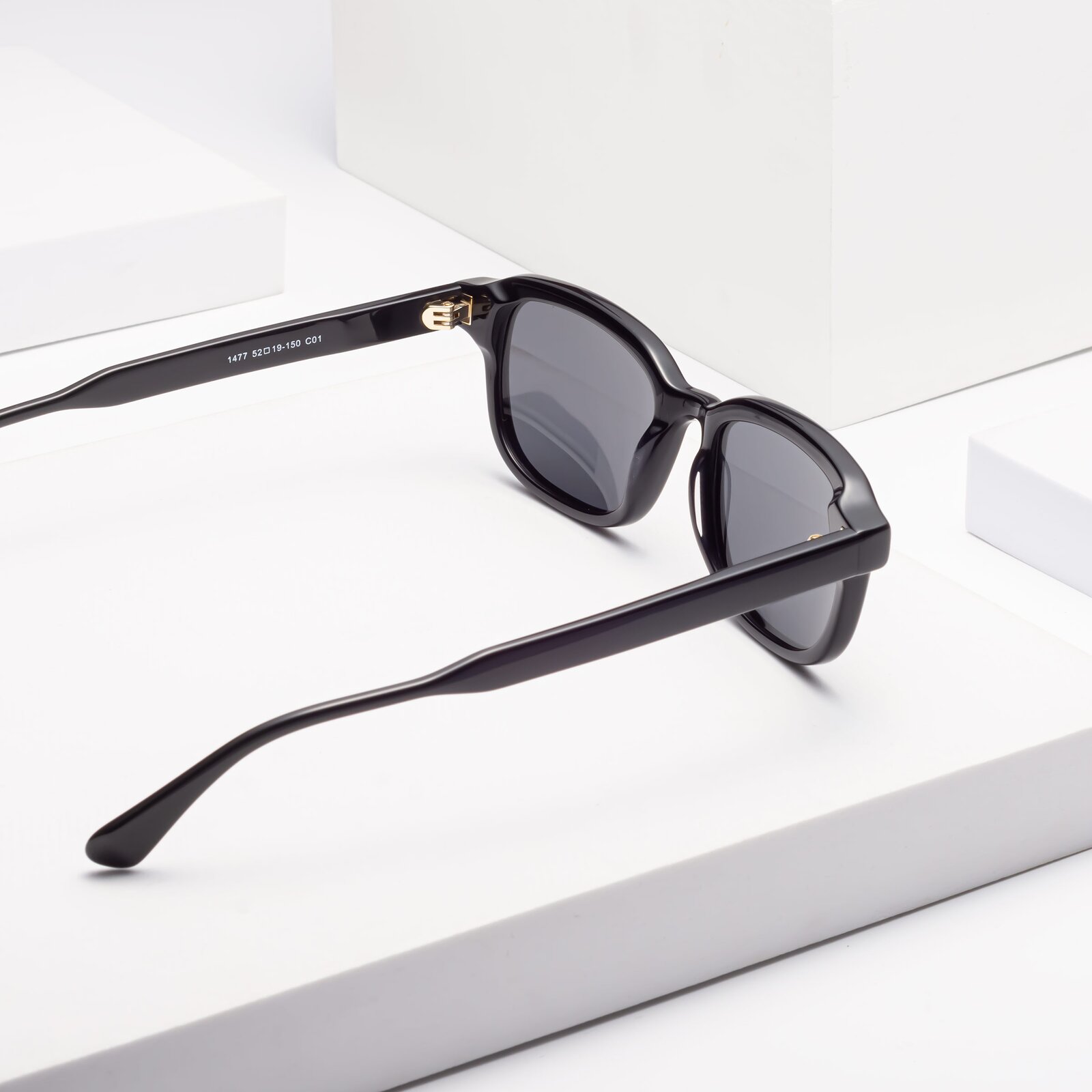 Black Classic Acetate Rectangle Polarized Sunglasses with Gray Non-Rx ...